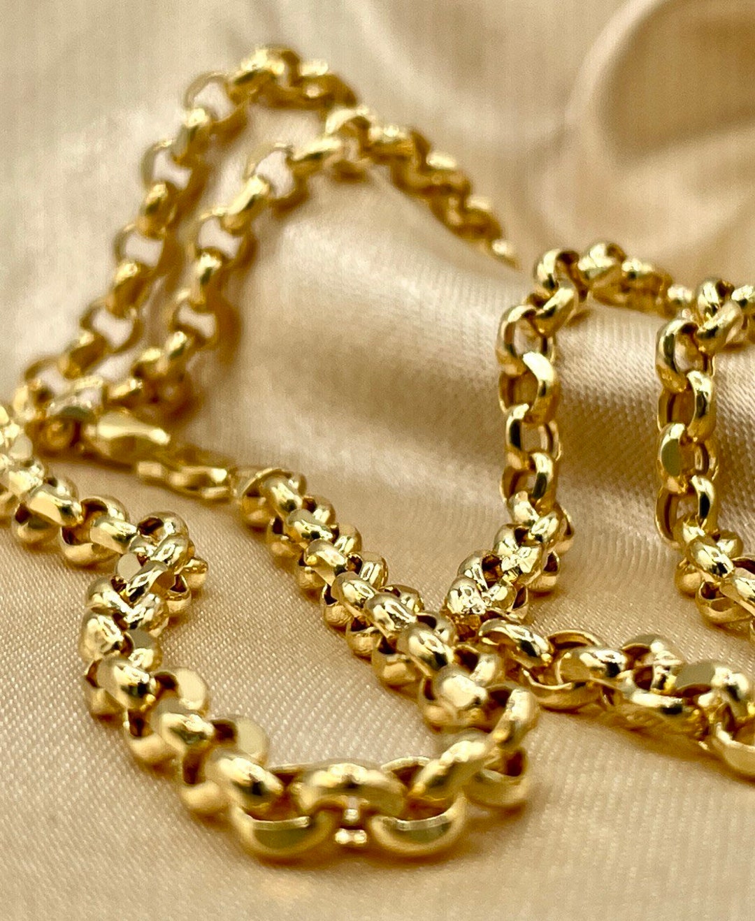 14K Solid Gold Rolo Chain Necklace: 5MM Yellow Gold Links - Etsy