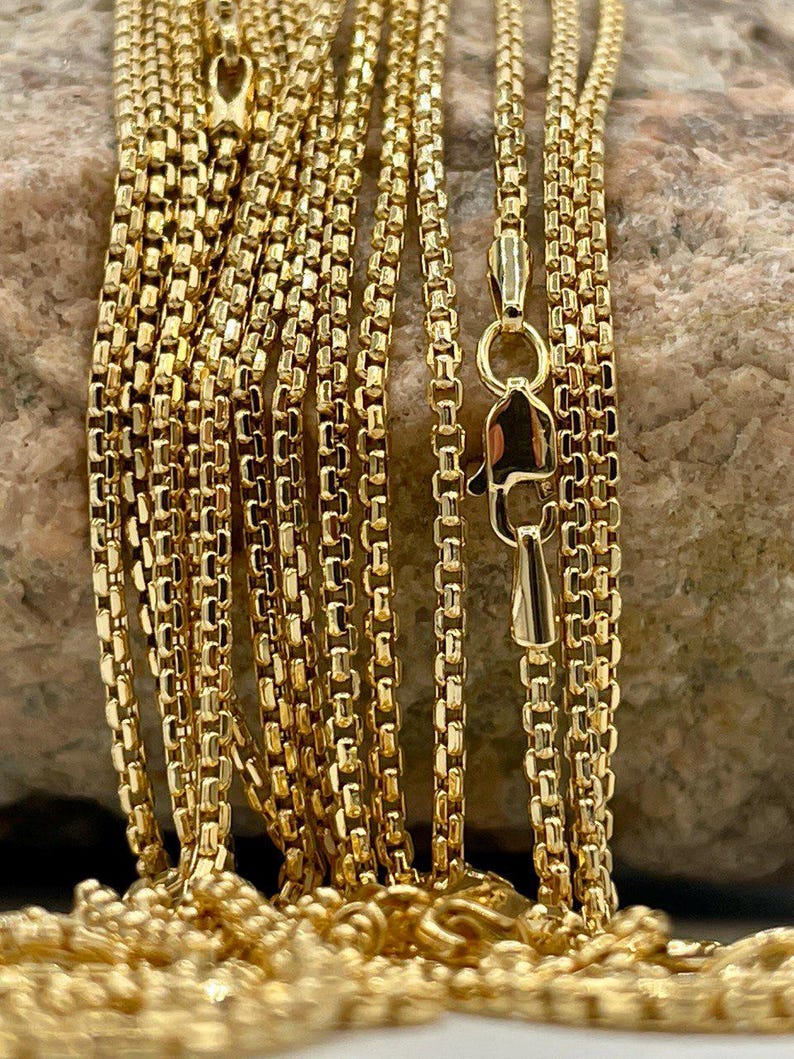 18K Solid Gold Box Chain Necklace: Yellow Gold, Gift for Partner - Etsy