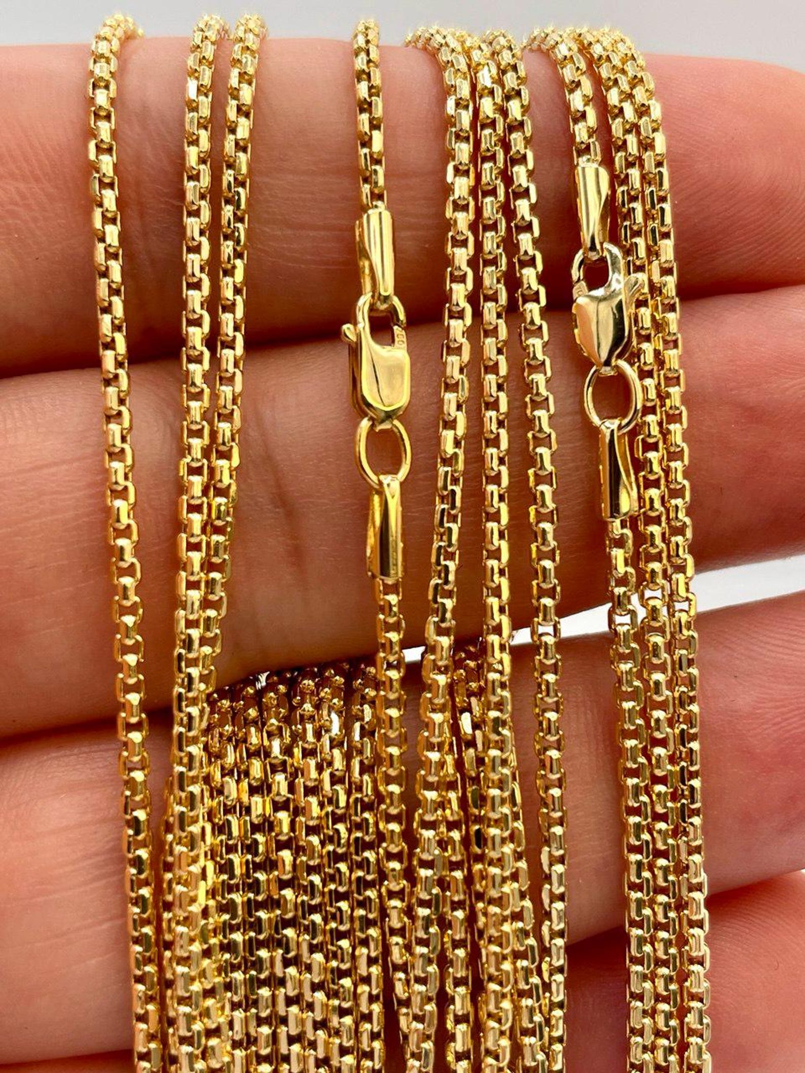 18K Solid Gold Box Chain Necklace: Yellow Gold, Gift for Partner - Etsy