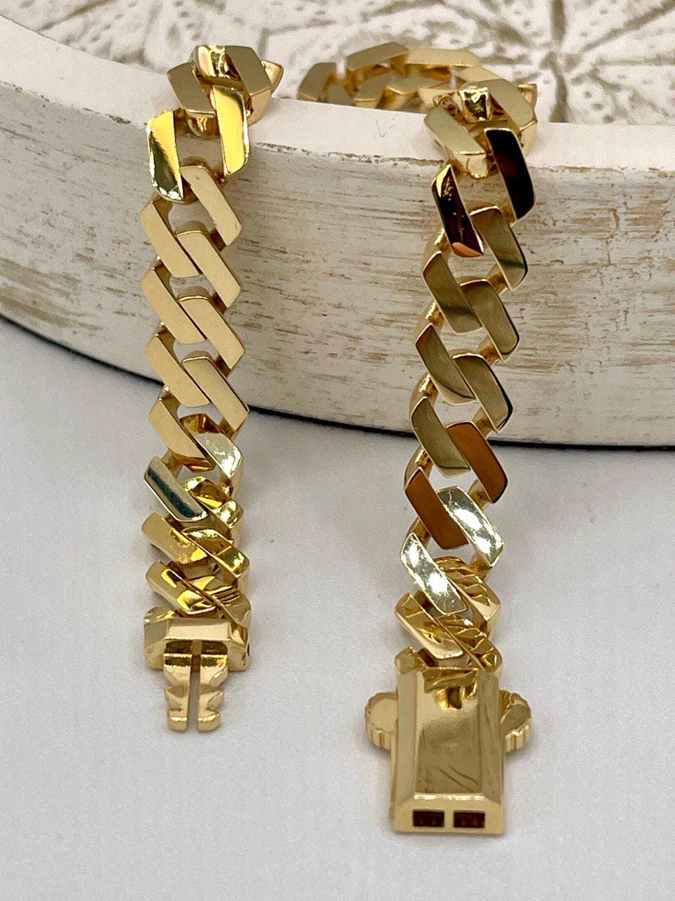 18K Solid Gold Miami Cuban Bracelet: Chunky Yellow Gold Chain - Etsy