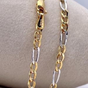 18K Solid Gold Two-tone Figaro Chain - Etsy