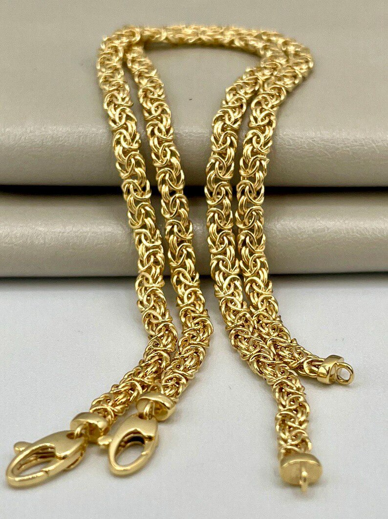 14K Solid Gold Byzantine Bracelet: Elegant Flat Link Chain - Etsy