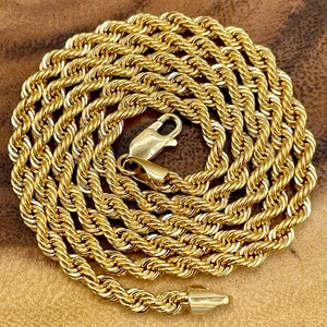 18K Solid Gold Rope Chain Necklace, 3.8mm Thick - Etsy