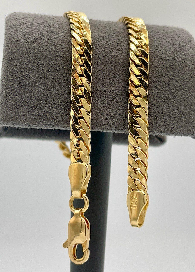 18K Solid Gold Curb Bracelet: Real Gold Cuban Link (4mm) - Etsy