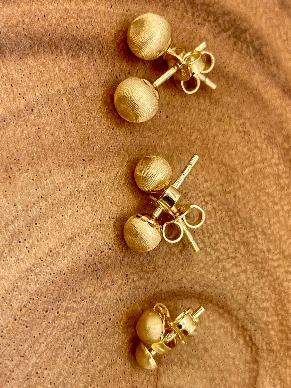 18K Stud Earrings Gold,real Solid Earrings Gold,matte Ball Stud ...