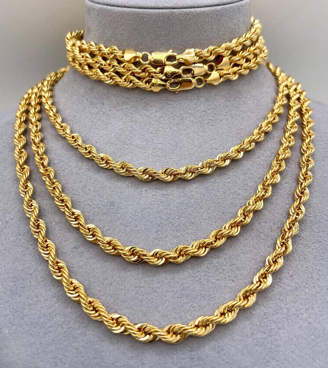 18K Solid Gold Rope Chain Necklace: 5MM Thick, Pure Yellow Gold - Etsy