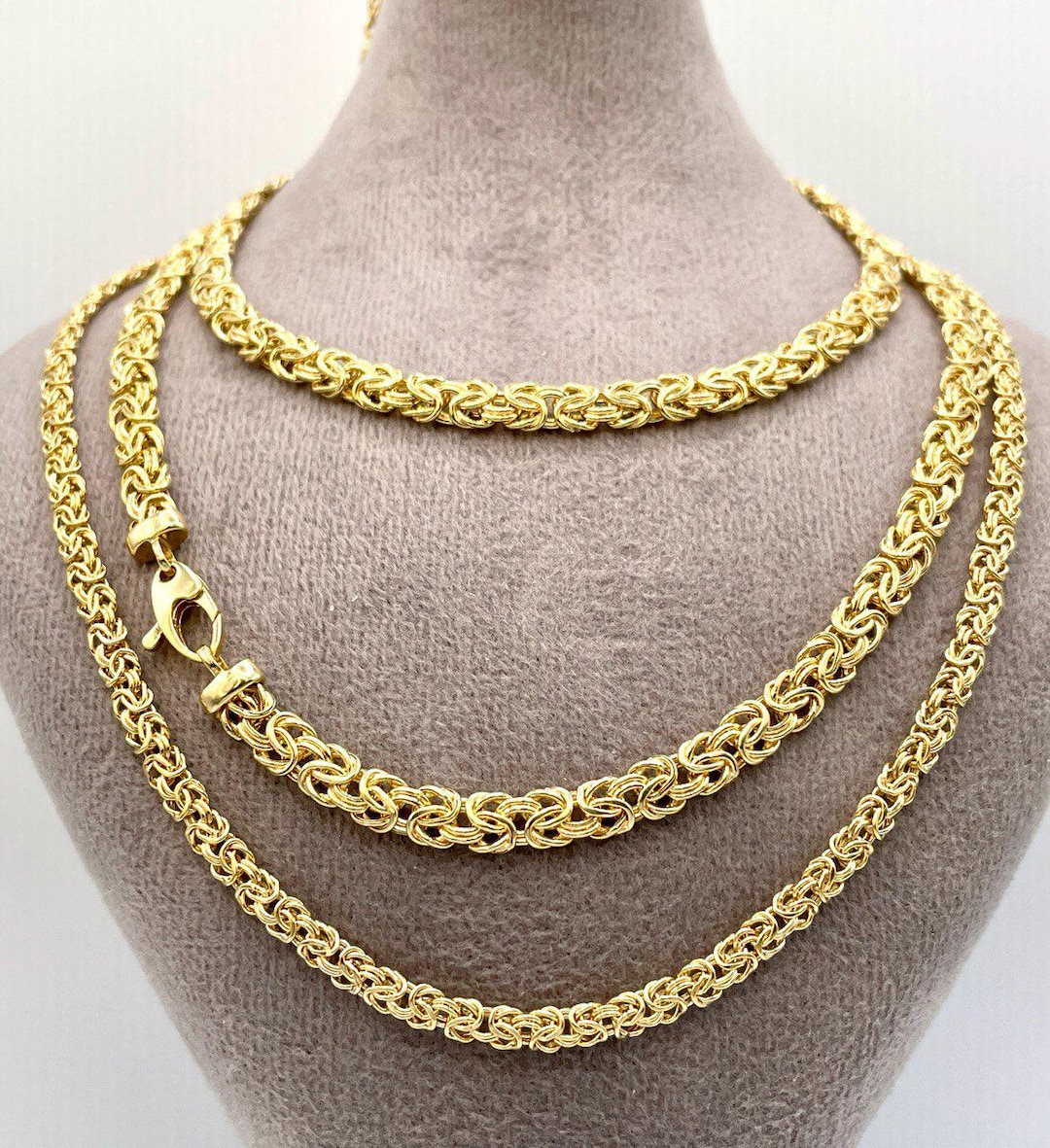 14K Solid Gold Byzantine Chain Necklace - Luxury Yellow Gold Links - Etsy