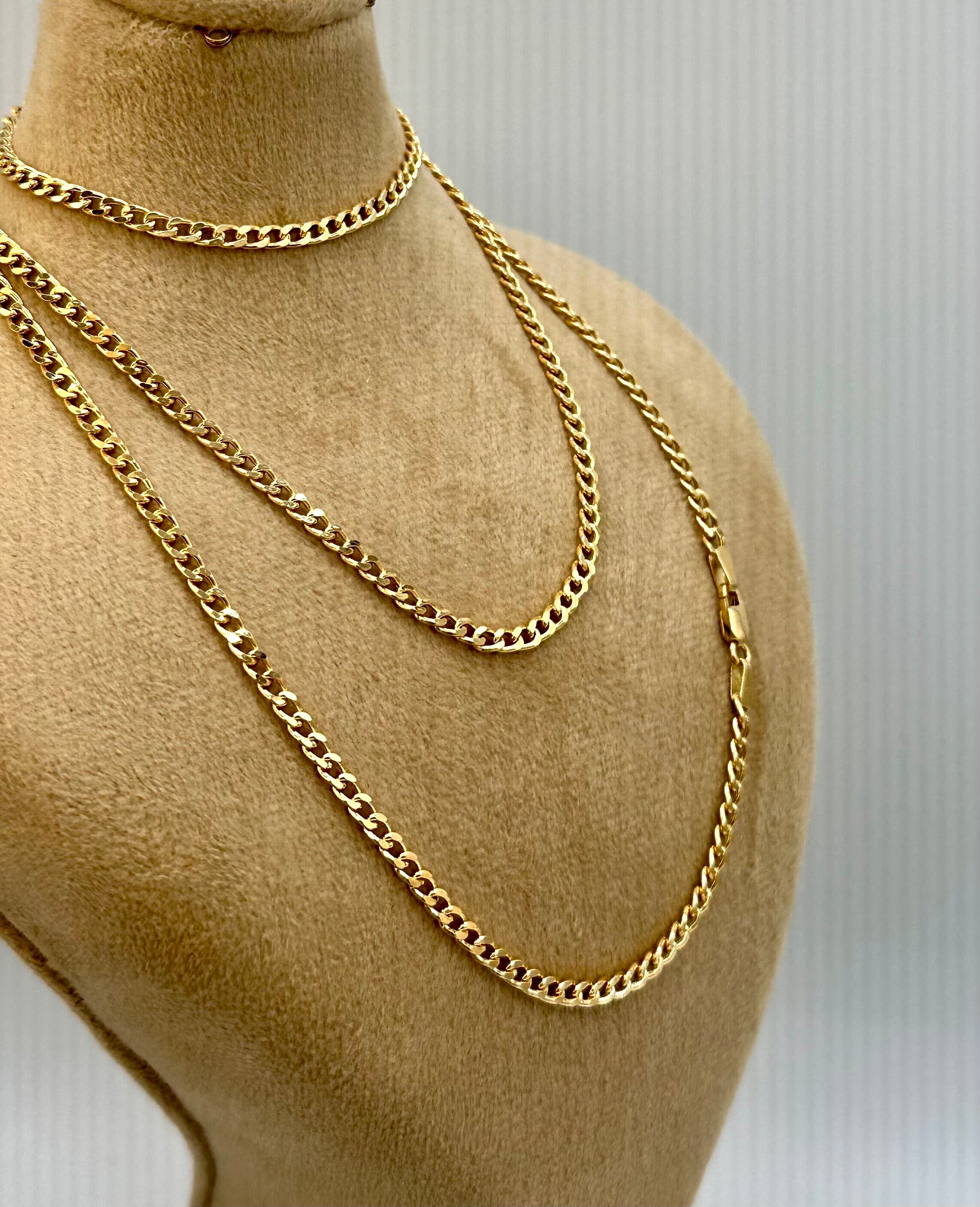 Real 18K Gold Curb Chain Necklace, Pure 18K Gold Miami Cuban Links ...