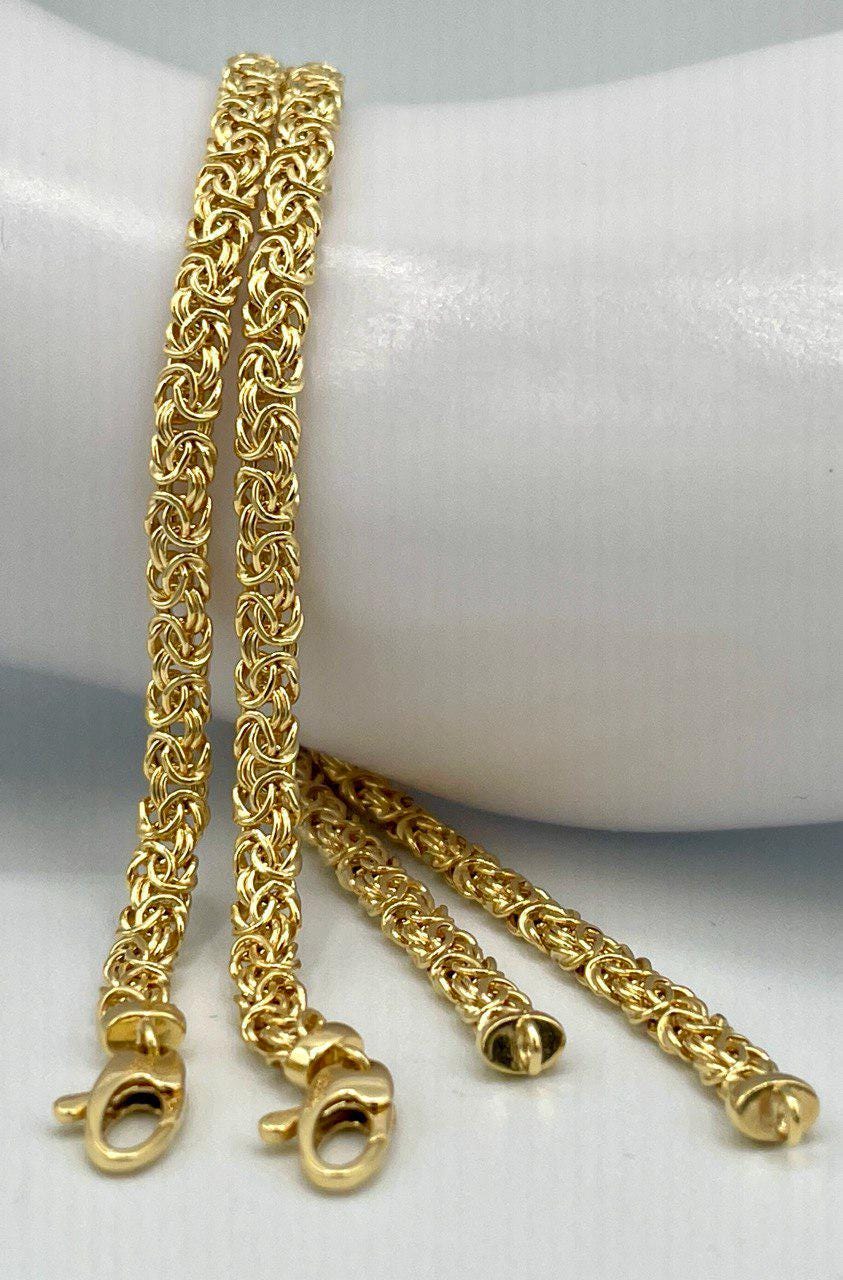 14K Solid Gold Byzantine Bracelet: Elegant Flat Link Chain - Etsy