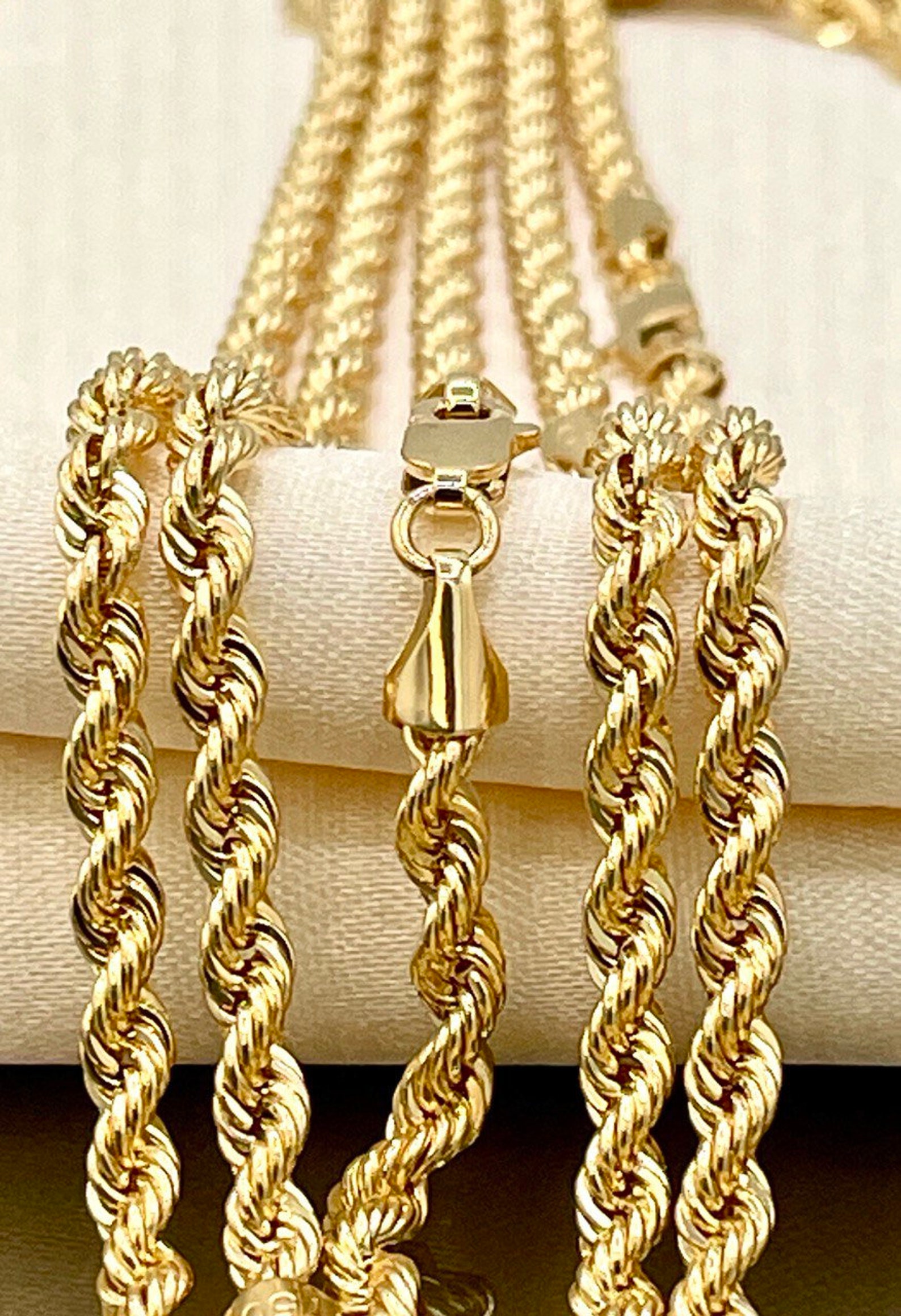 18K Solid Gold Rope Chain Necklace, 3.8mm Thick - Etsy