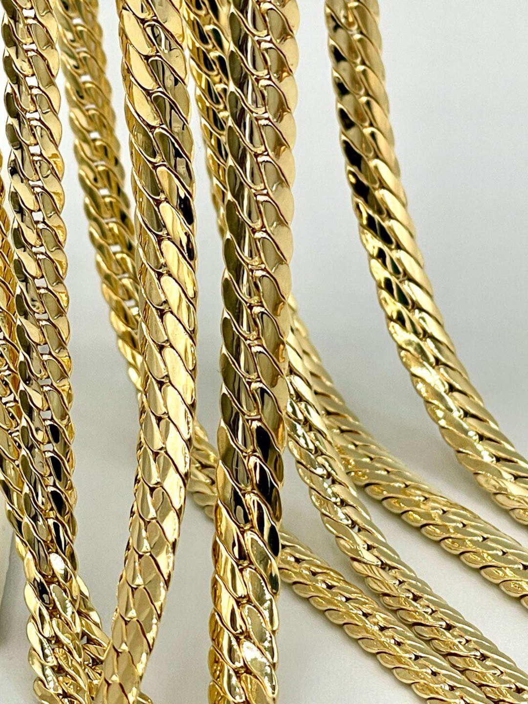 14K Solid Gold Miami Cuban Chain Necklace, Curb Cuban Links Chain, Real ...