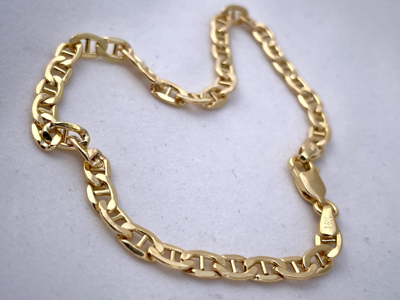 14K Solid Gold Diamond-cut Flat Anchor Bracelet - 7.75" - Etsy