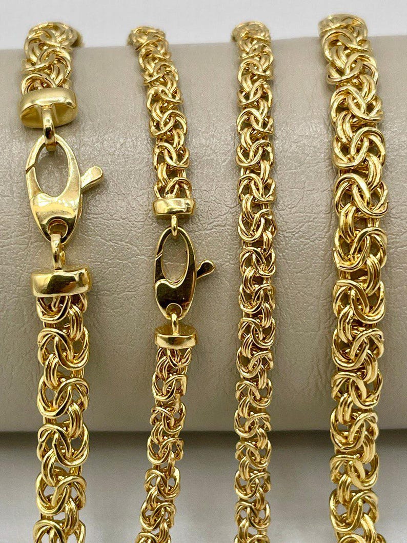 14K Solid Gold Byzantine Chain Necklace - Luxury Yellow Gold Links - Etsy