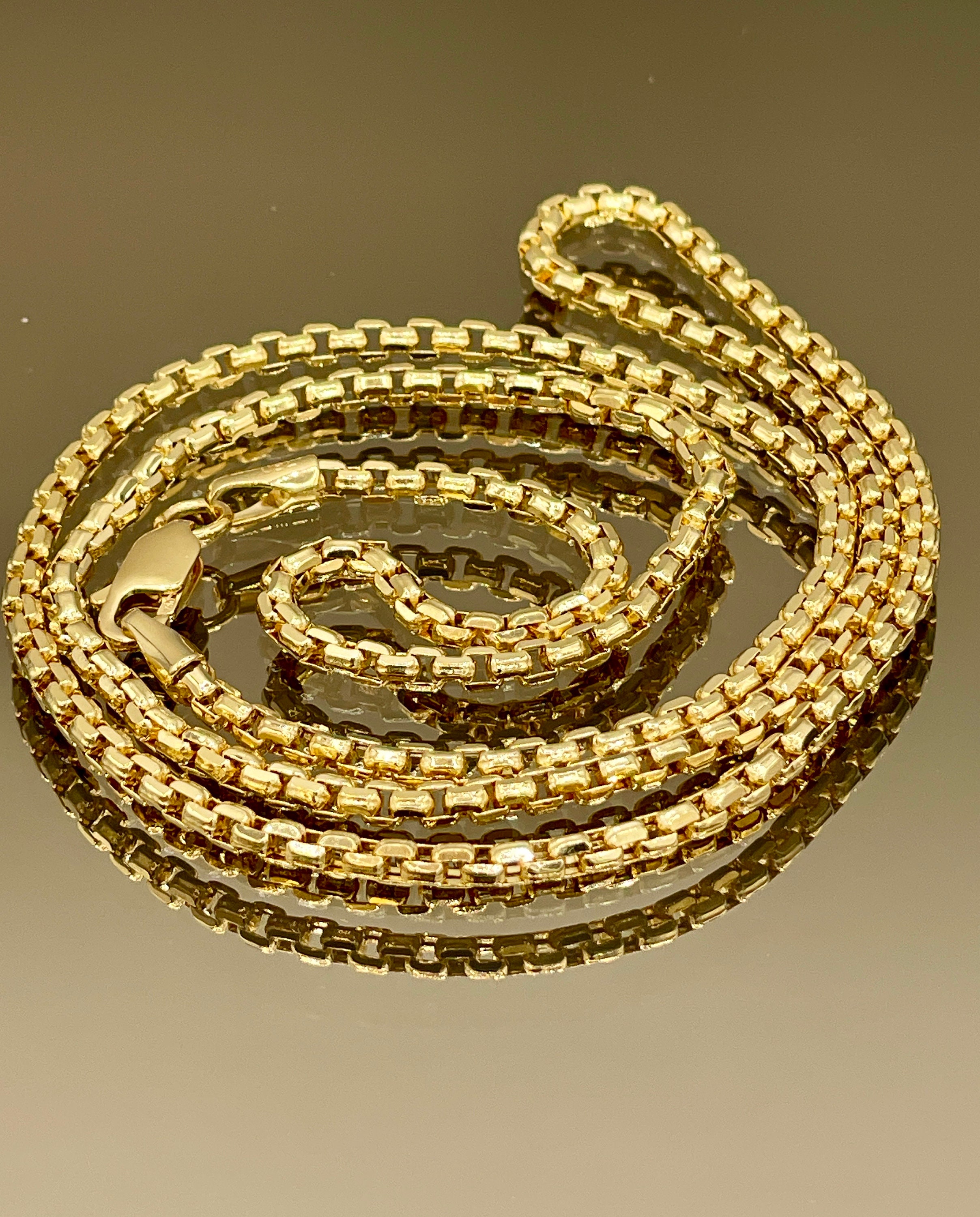 18k Gold Solid Box Chain Necklace ,18 20,22,2.1mm,real Gold, Shiny ...