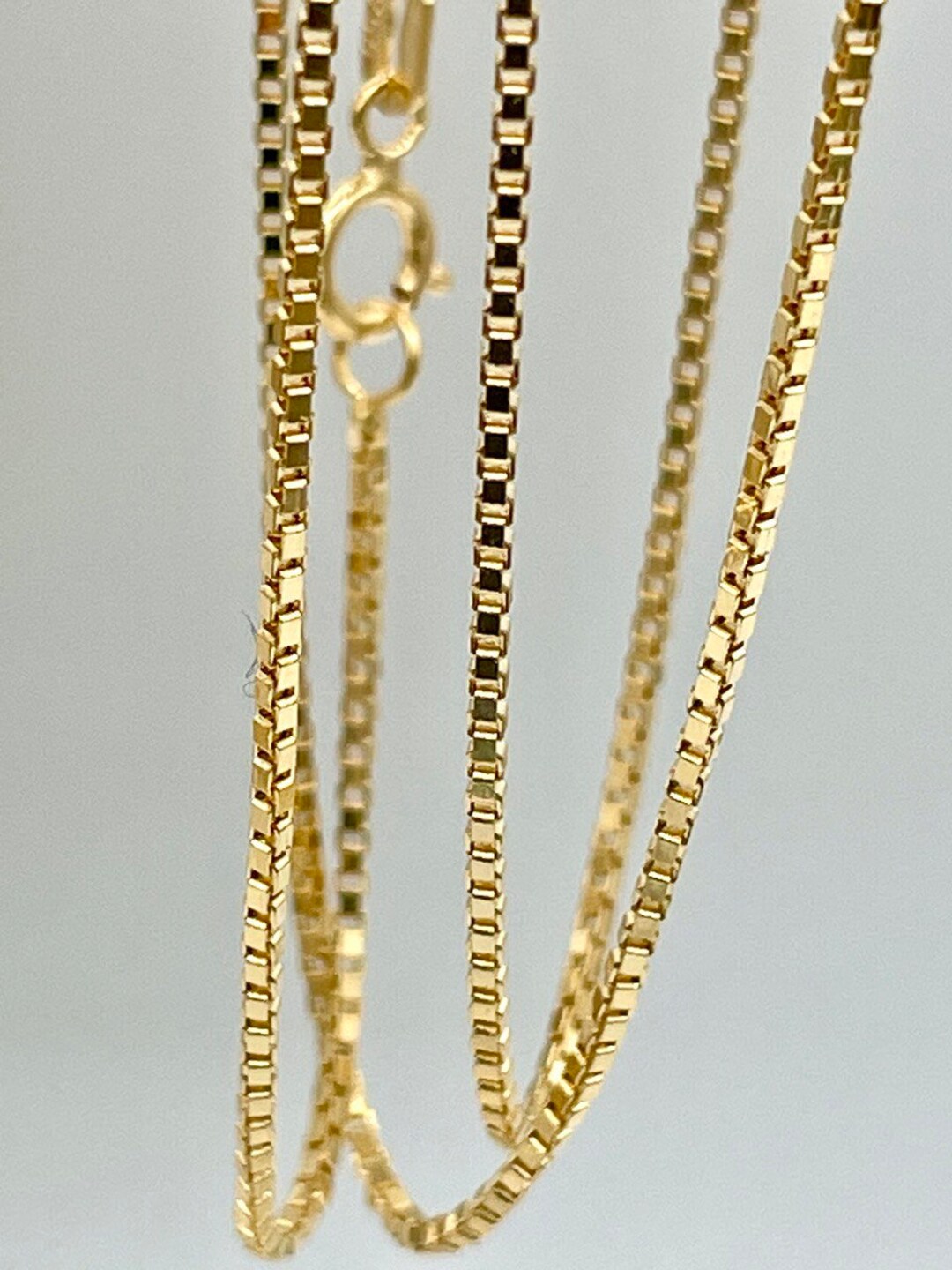 18K Solid Gold Box Chain Necklace (1mm) - Etsy