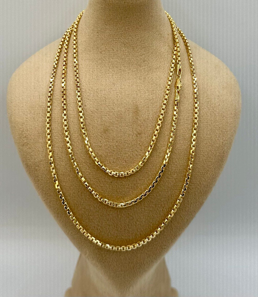 14K Solid Gold Box Chain Necklace: 2.5mm Round Link - Etsy