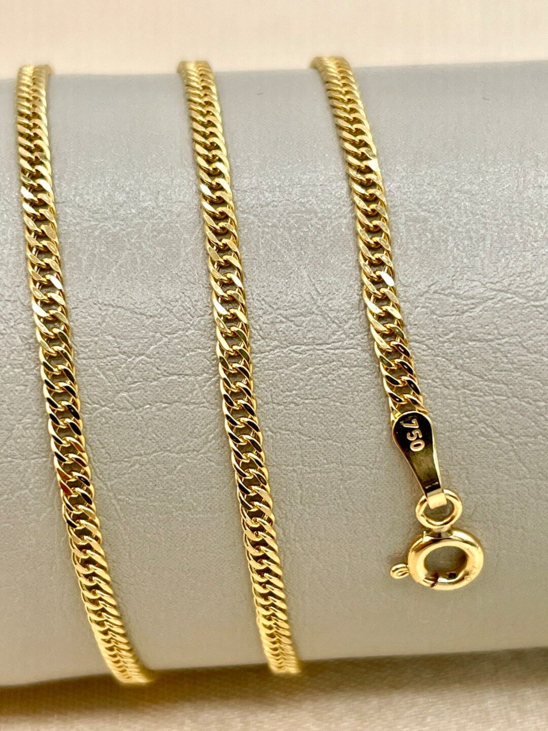 18K Solid Gold Double Curb Chain Necklace (2.1mm) - Etsy