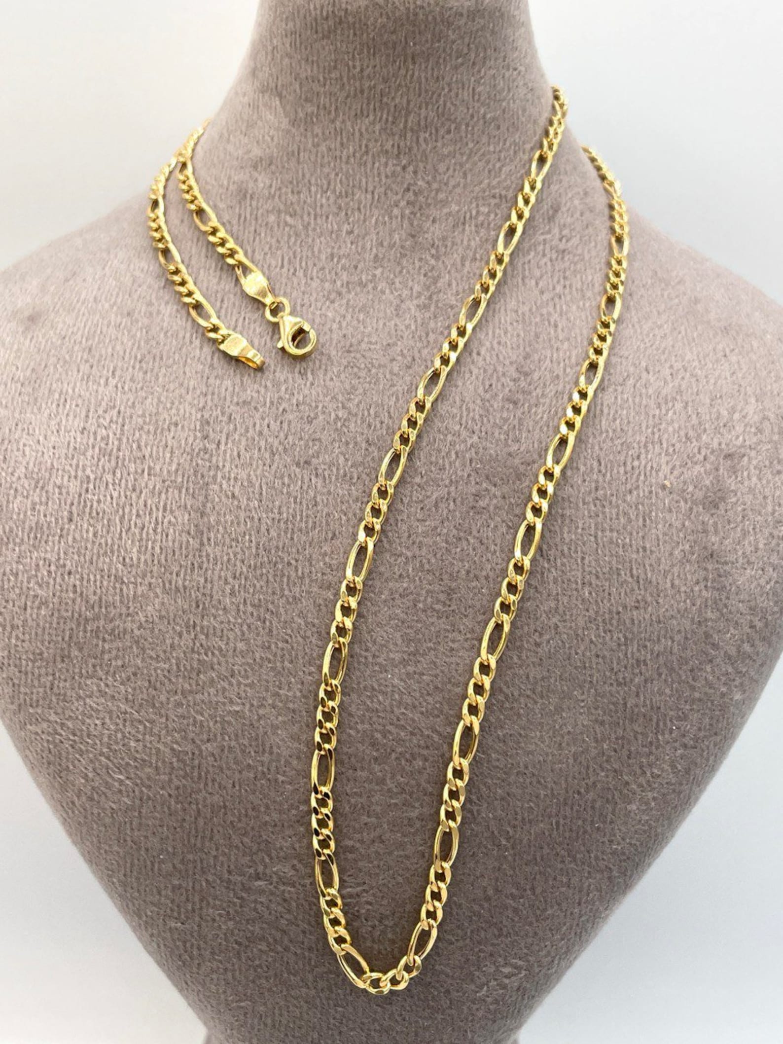 18K Gold Figaro Chain Necklace: Diamond-cut Yellow Gold (2.8mm) - Etsy