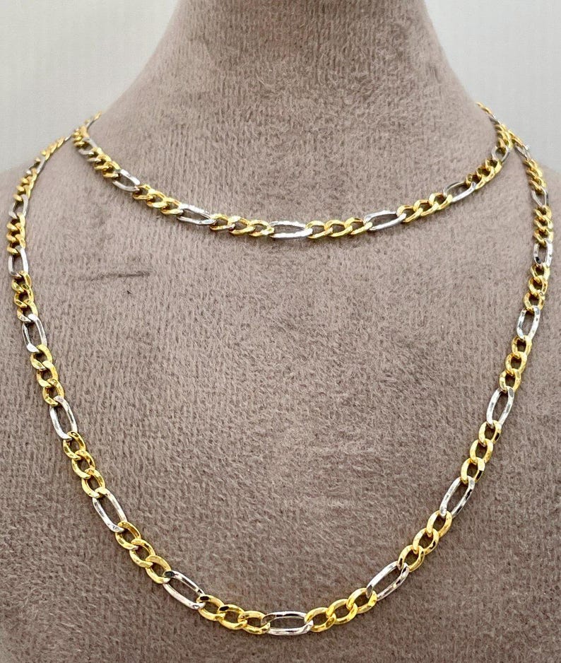 18K Solid Gold Two-tone Figaro Chain - Etsy