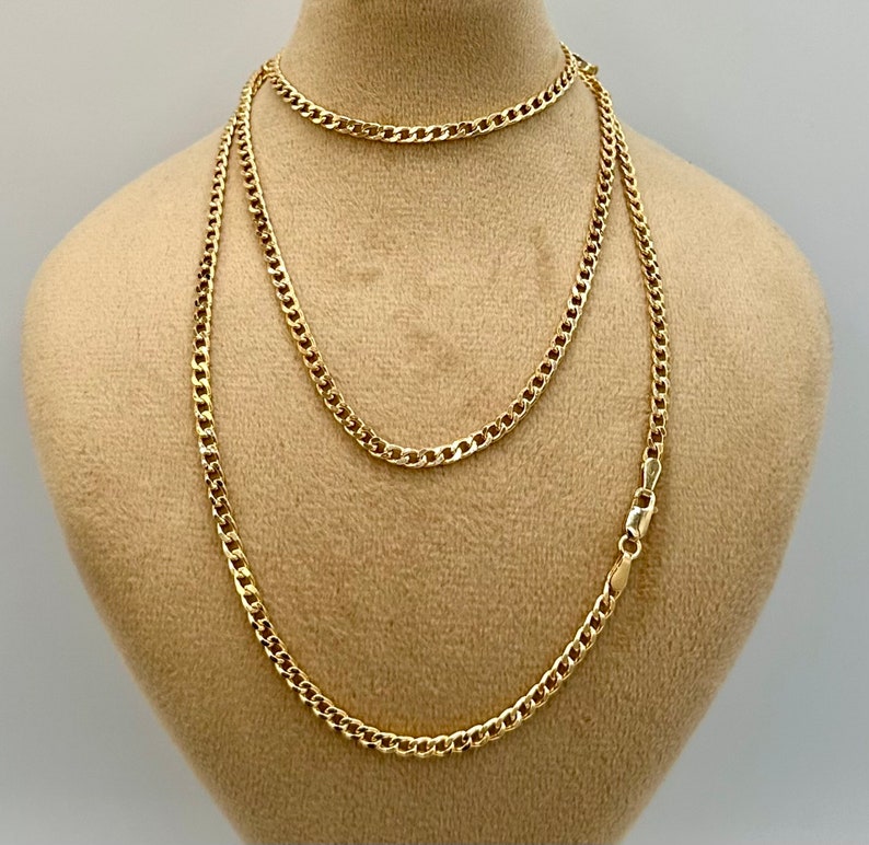 Real 18K Gold Curb Chain Necklace, Pure 18K Gold Miami Cuban Links ...