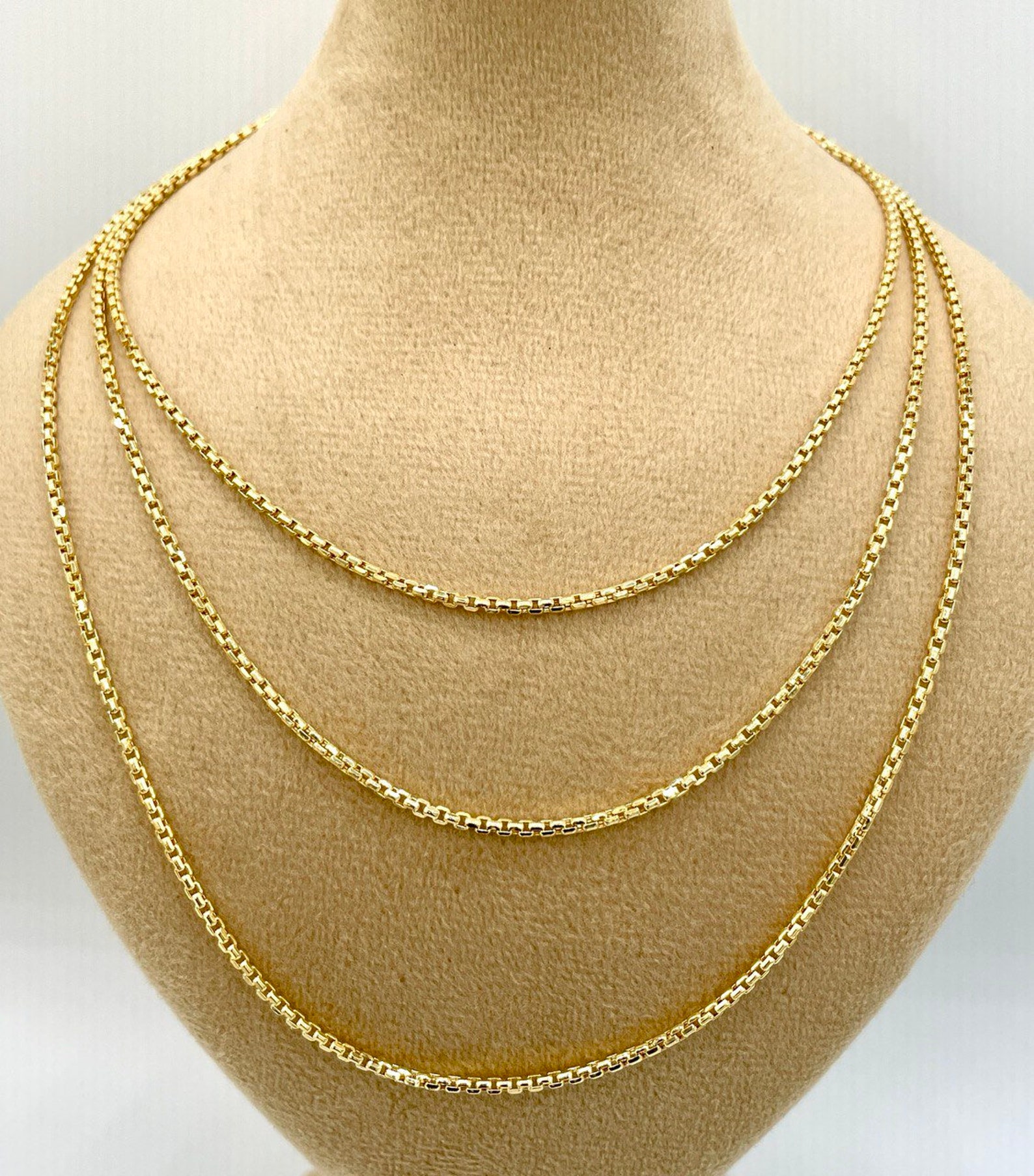 18K Solid Gold Box Chain Necklace: Yellow Gold, Gift for Partner - Etsy