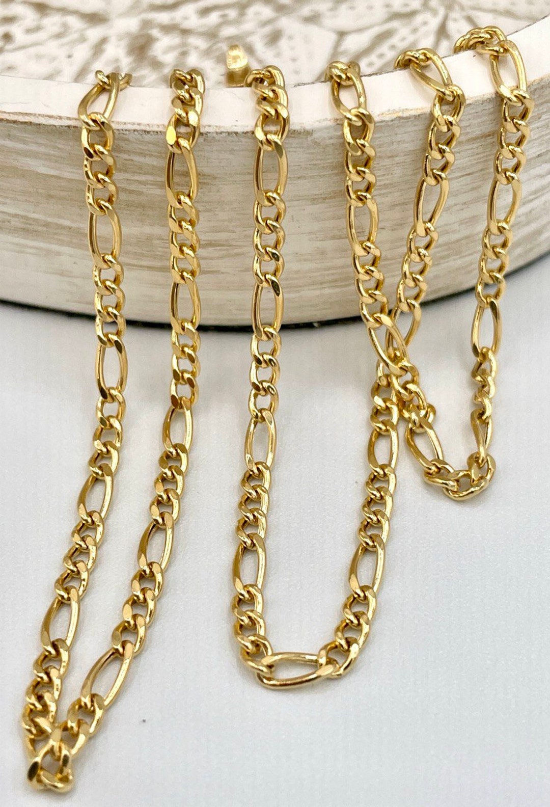 18K Gold Figaro Chain Necklace: Diamond-cut Yellow Gold (2.8mm) - Etsy