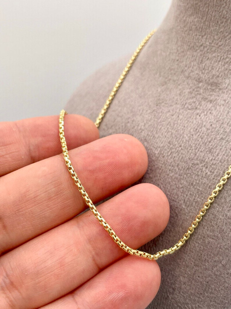 14K Solid Gold Box Chain Necklace: 2mm Thick, Layering Jewelry - Etsy