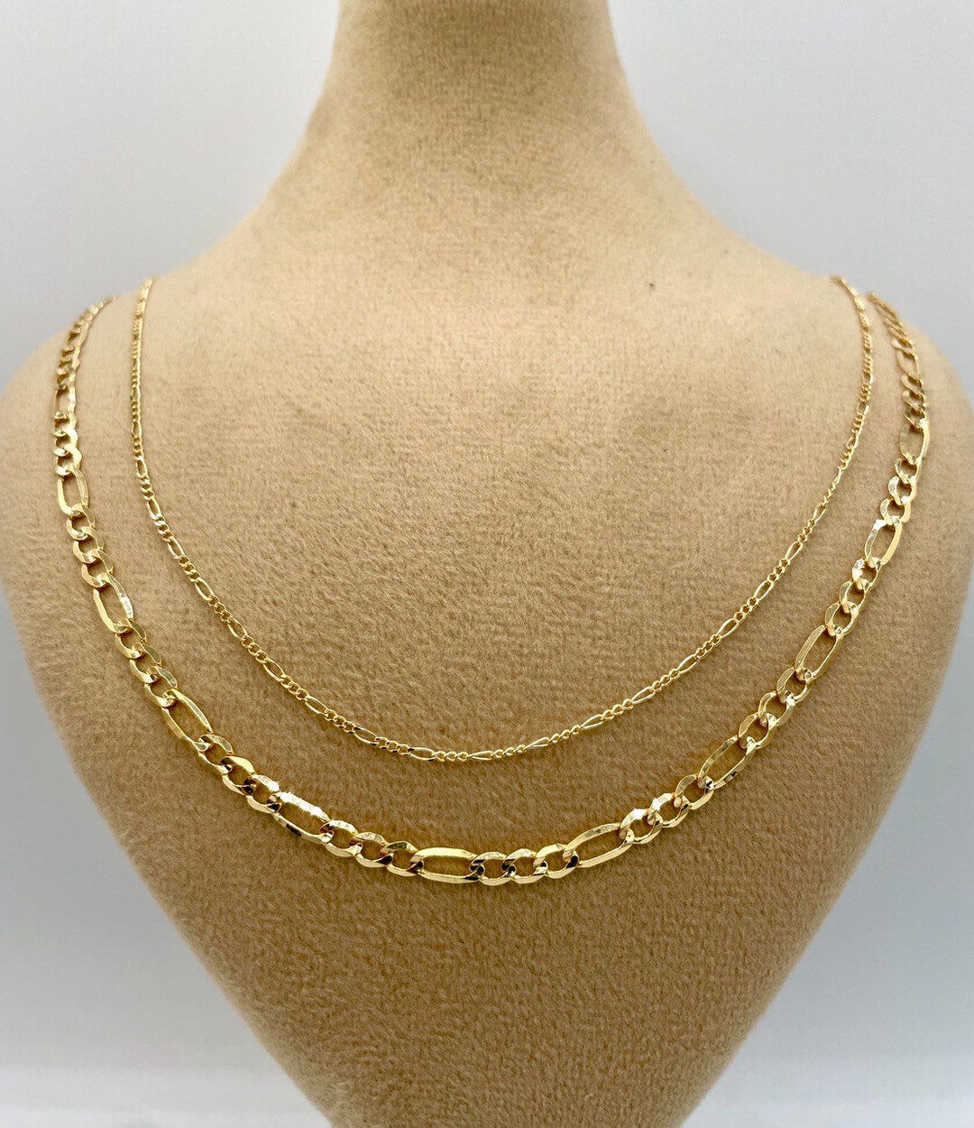 18K Solid Gold Figaro Chain Necklace: Monaco Links - Etsy