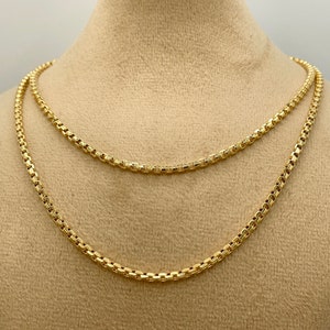 18k Gold Solid Box Chain Necklace ,18" 20",22",(2.1mm),real Gold, Shiny ...