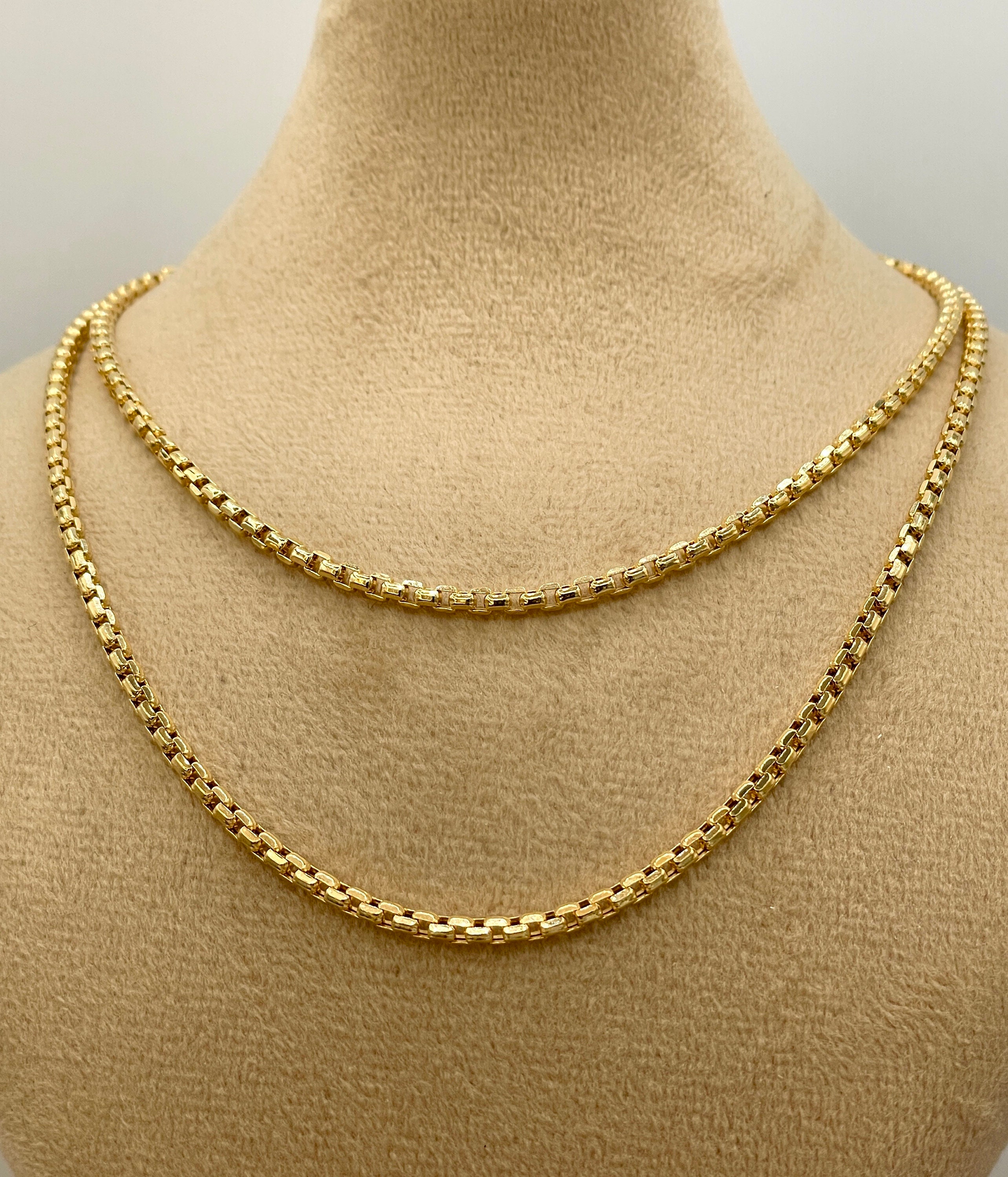 18k Solid Gold Box Chain Necklace (2.5mmthickness)real Gold ,for Her ...