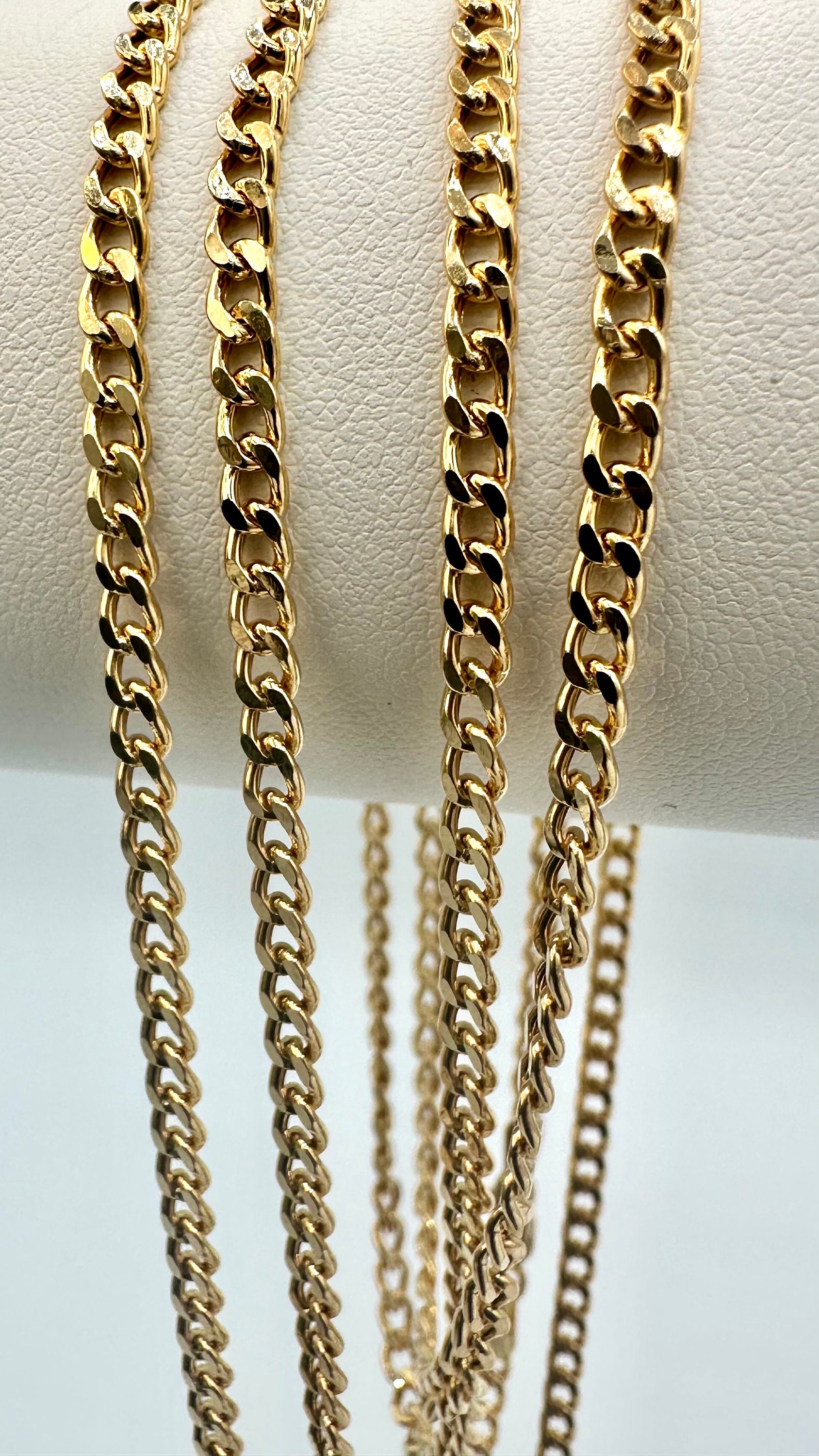 Real 18K Gold Curb Chain Necklace, Pure 18K Gold Miami Cuban Links ...