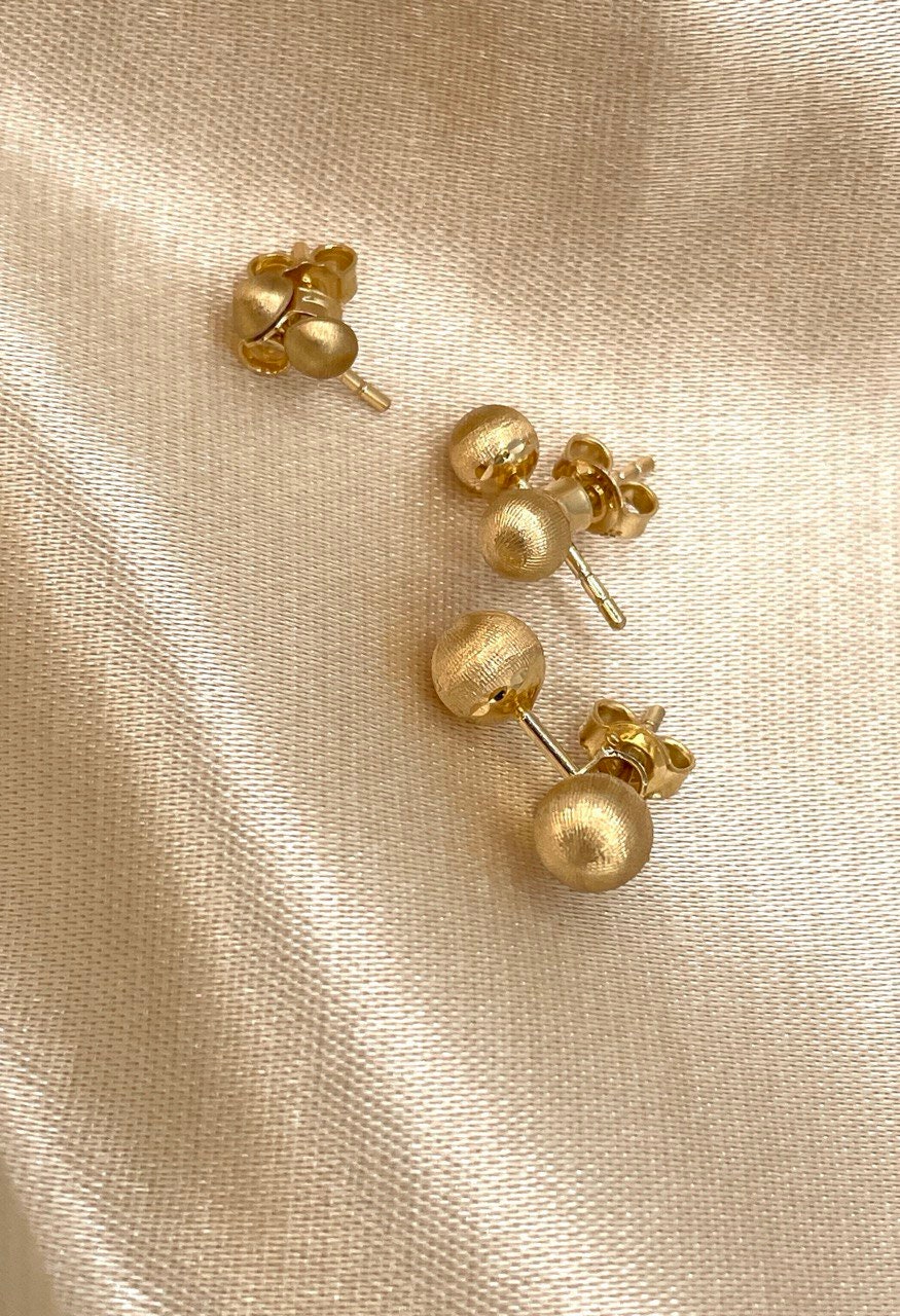 18K Stud Earrings Gold,real Solid Earrings Gold,matte Ball Stud ...