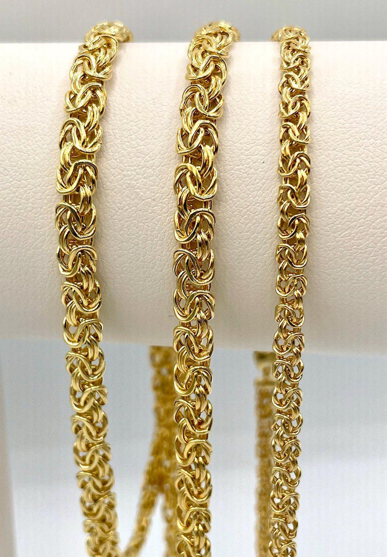 14K Solid Gold Byzantine Chain Necklace - Luxury Yellow Gold Links - Etsy