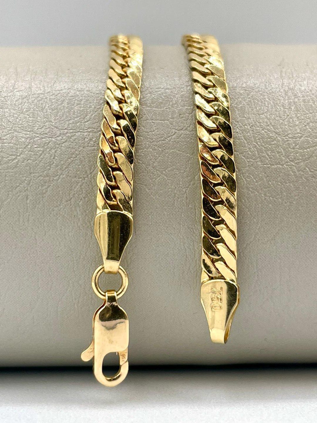 18K Solid Gold Curb Bracelet: Real Gold Cuban Link (4mm) - Etsy