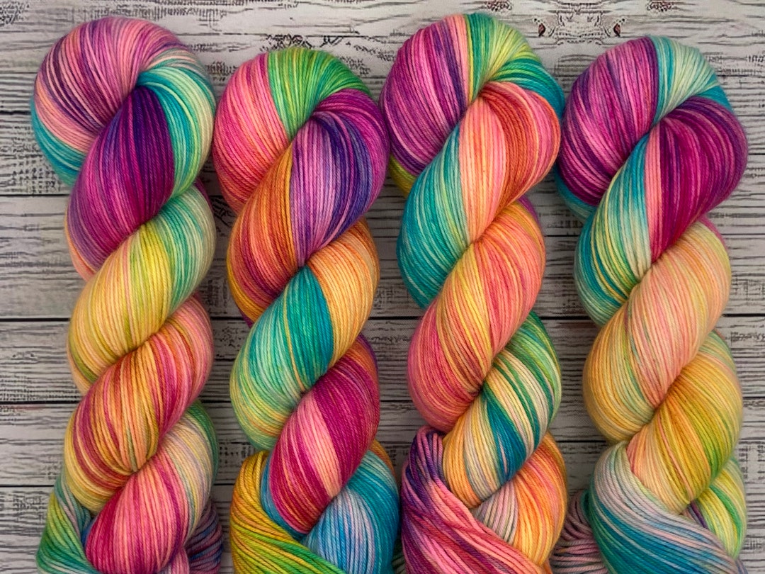 Brainfreeze - Neon Pastel Rainbow - Hand Dyed Sock Yarn - Superwash Merino Wool Nylon - Rainbow ...