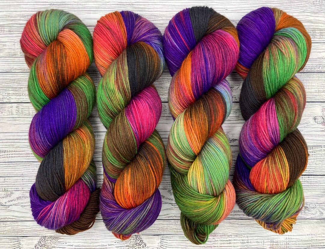 OOAK Witches & Broomsticks Hand Dyed Yarn Superwash Merino Fingering ...