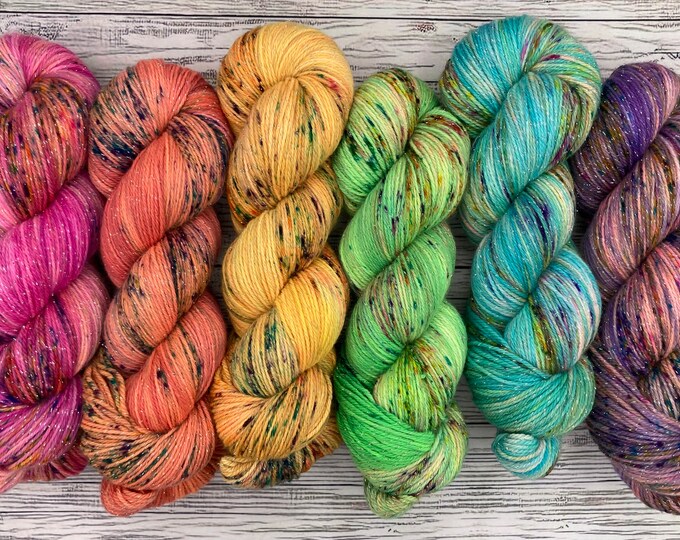 Summer Fun Sparkle Hand Dyed Yarn Superwash Merino Purple Blue Pink ...