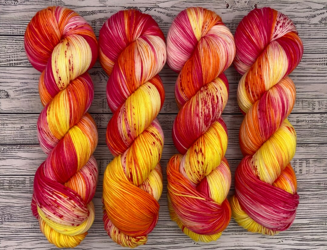 DYED TO ORDER Starburst Bright Pink Yellow Orange Yarn Hand Dyed Sock ...