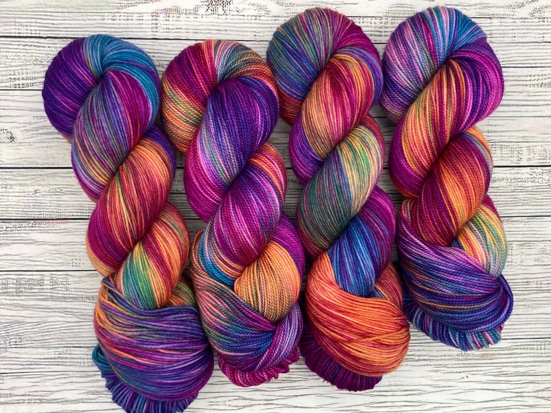 Gemstones Dark Rainbow Hand Dyed Sock Yarn Superwash Merino Wool Nylon ...