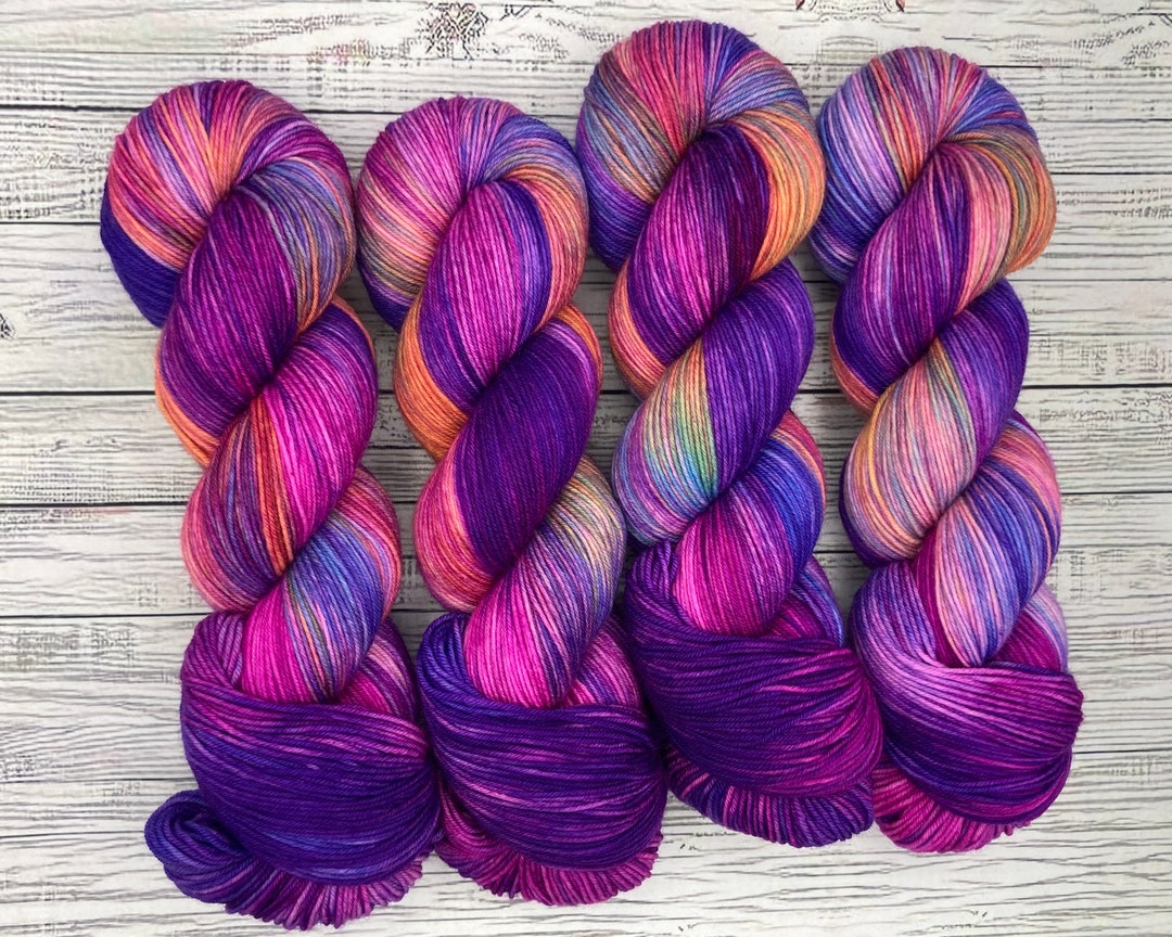 Masquerade Hand Dyed Sock Yarn Superwash Merino Nylon Purple Fuschia ...