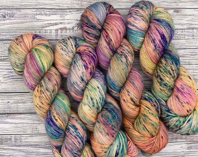 Pastel Speckled Rainbow Hand Dyed Sock Yarn Superwash Merino Wool Nylon ...