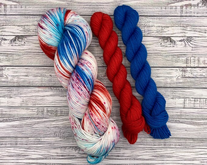 Freedom Pops Sock Set - Red White and Blue Flag Yarn - Hand Dyed Yarn - Superwash Merino Nylon ...