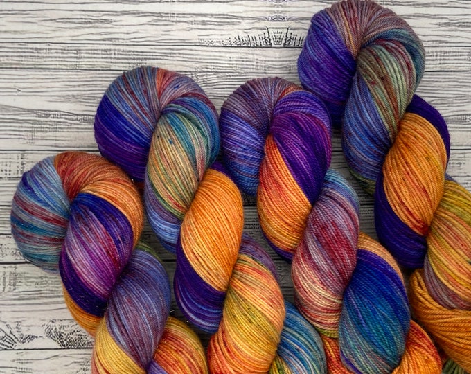 Mountain Sunrise Superwash Merino Nylon Yarn Purple Blue Green Yellow Orange Red Yarn Sunset ...