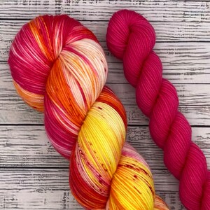 Starburst Bright Pink Yellow Orange Yarn Hand Dyed Sock Yarn Superwash ...