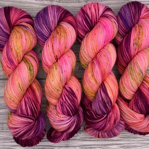 Peonies - Hand Dyed Yarn - Superwash Merino Nylon - Peach Pink Purple ...