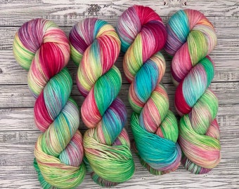 Pink Hawaiian Pink Green Hand Dyed Yarn Superwash Merino Wool Nylon ...