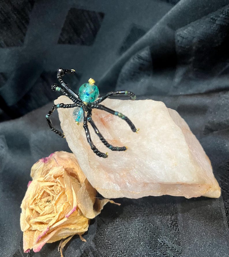 Mini Beaded Spider - Teal and Black - Bendable - Etsy