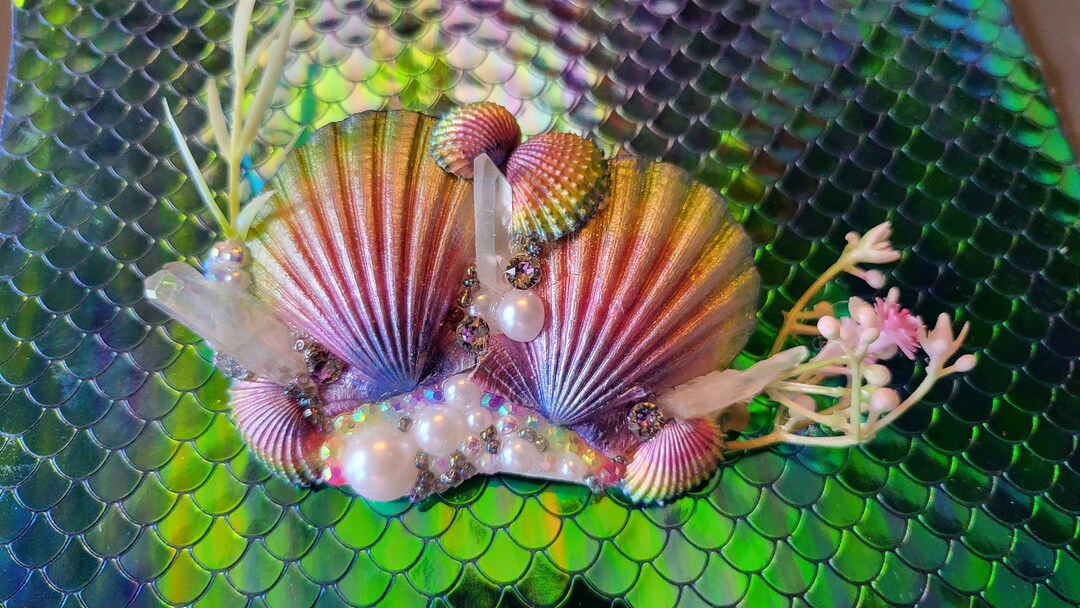 Pastel Rainbow Silver Painted Shell Mermaid Hair Clip With Swarovski ...