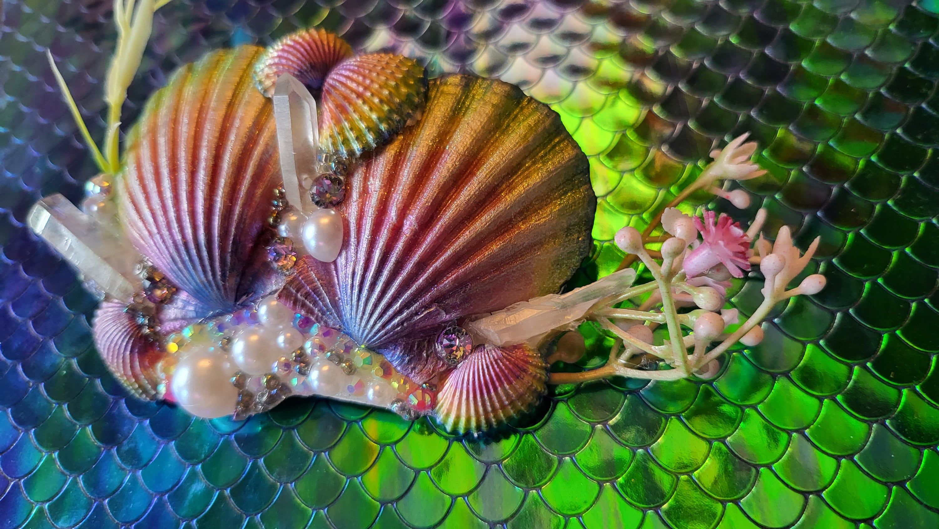 Pastel Rainbow Silver Painted Shell Mermaid Hair Clip With Swarovski ...