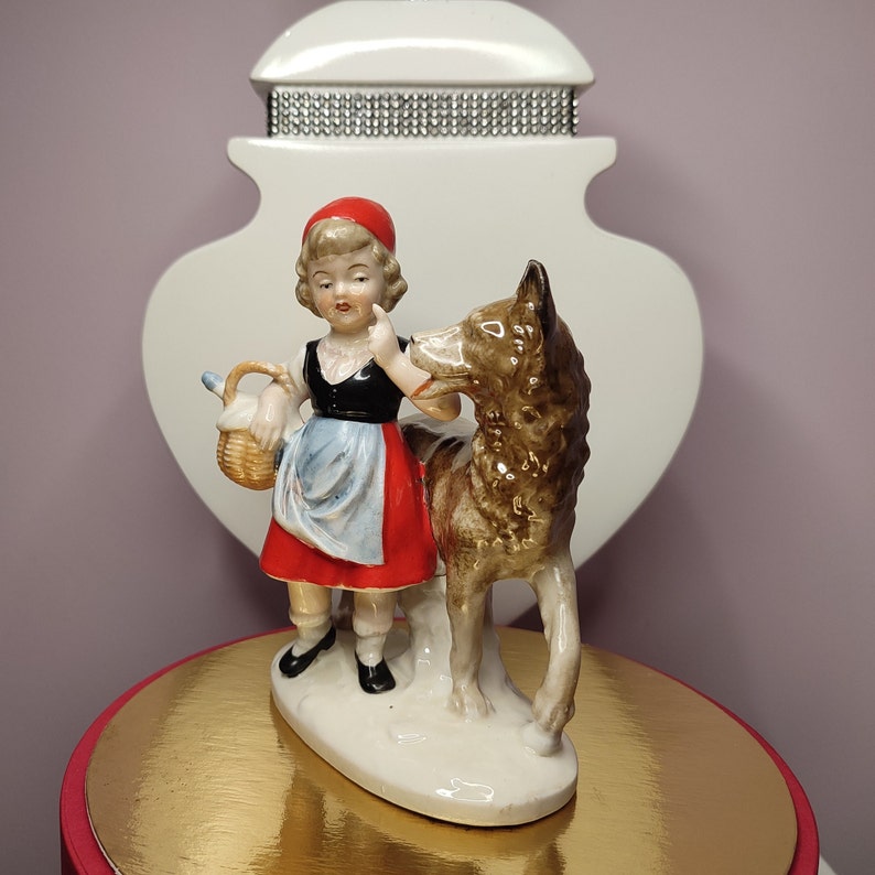 Little Red Riding Hood and Wolf Porcelain Figurine, Germany, Thuringia ...